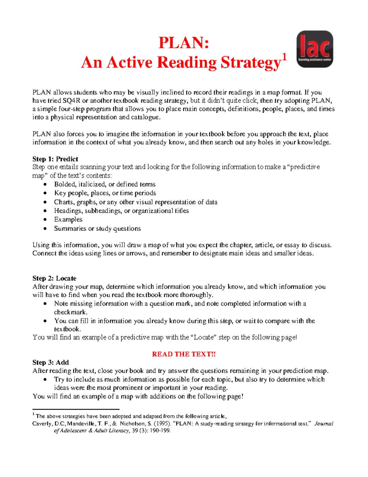 (Gr. I) Active Reading Strategy: PLAN Method Overview - Studocu