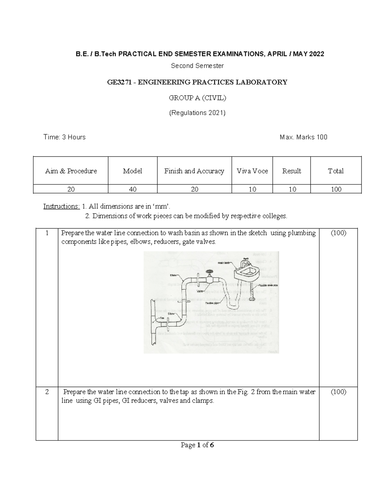 GE3271 - Civil Engineering Practices Lab Practical Exam Questions - Studocu