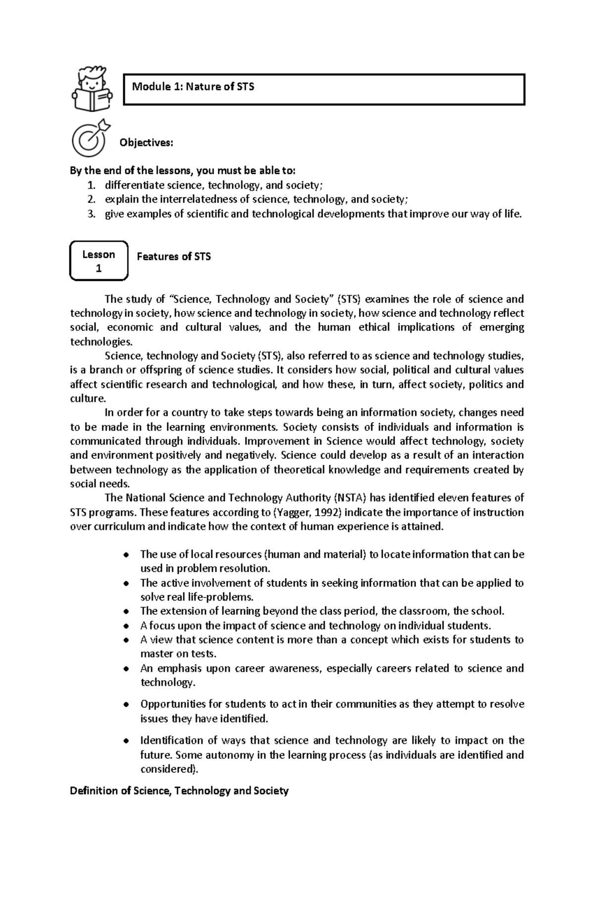 STS121 - Module 1: Understanding Science, Technology, and Society - Studocu