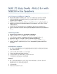 Quiz: NUR170 Unit3 Unit4 Study Guide with Nclex - NUR 170 | Studocu