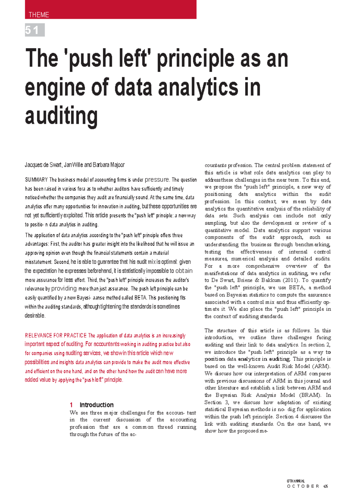 THEME 51: The Push Left Principle in Data Analytics for Auditing ...