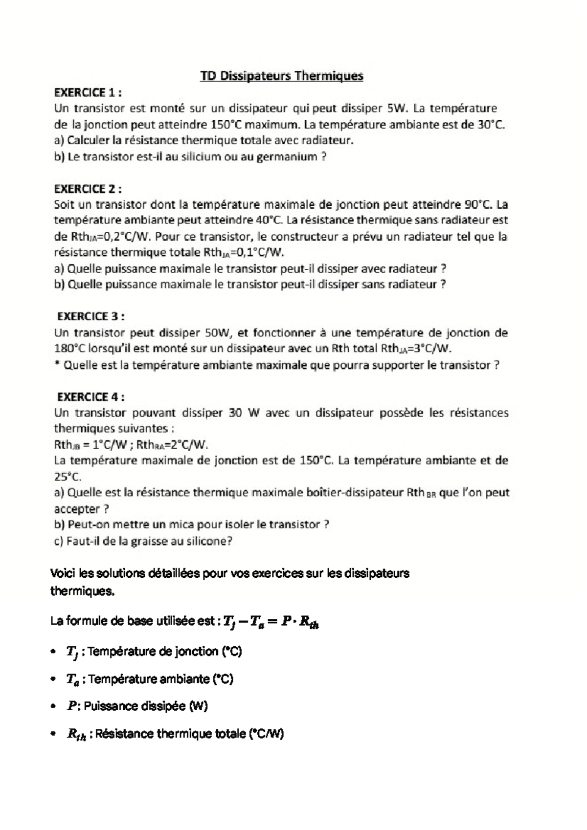 Solutions détaillées pour les exercices sur les dissipateurs thermiques ...