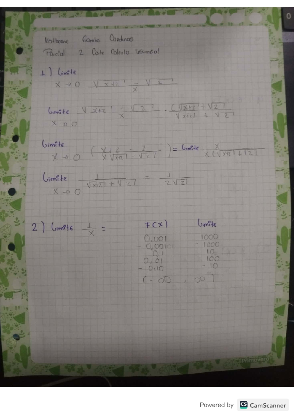 Soporte Parcial Calculo - Katherne Gamba Cardinas Parial 2 Corte ...