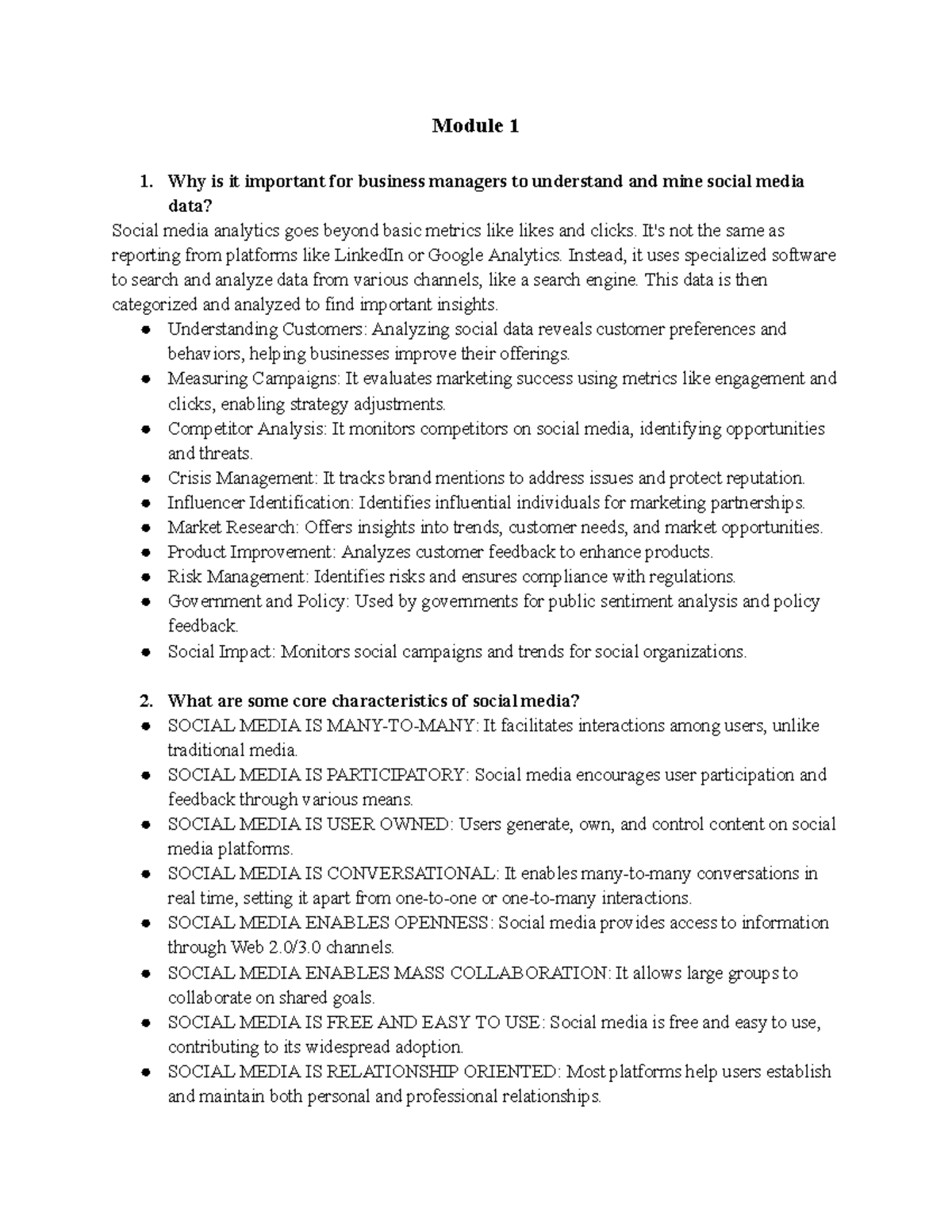 SMA IA 1 - Social Media Analytics Exam Questions and Insights - Studocu
