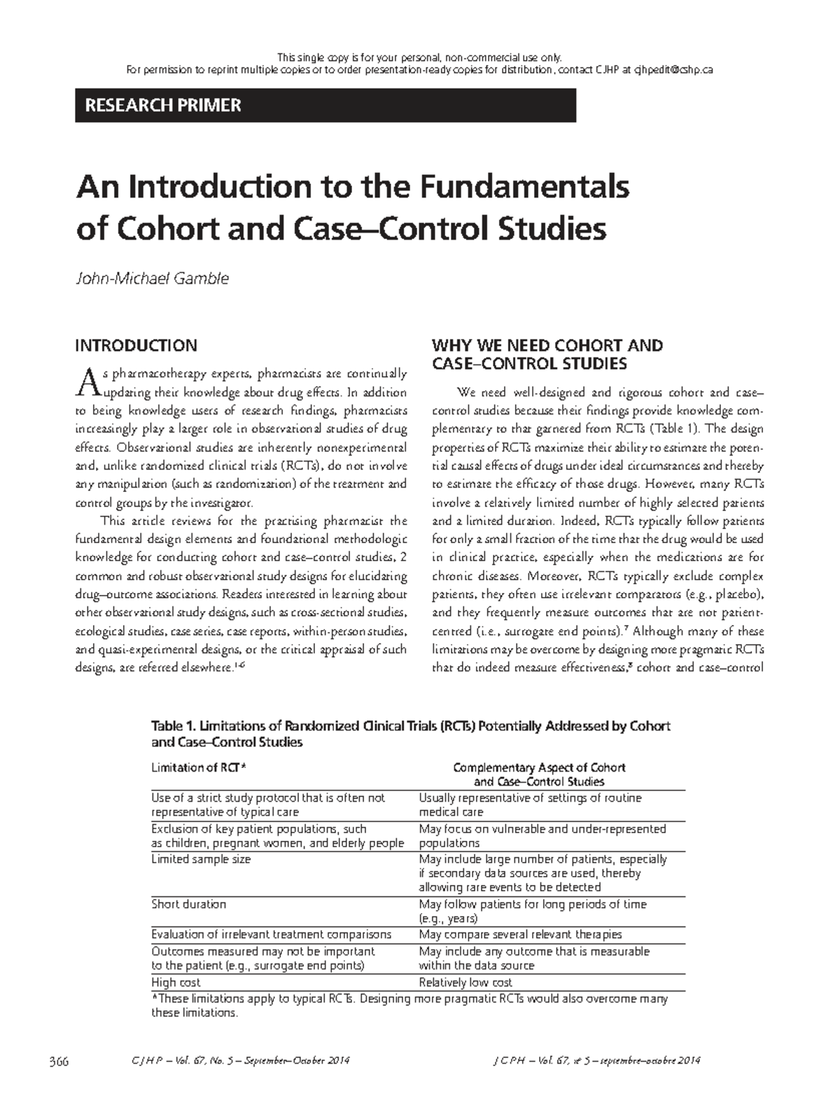 Case Control & Cohort Studies: A Research Primer for Pharmacists - Studocu
