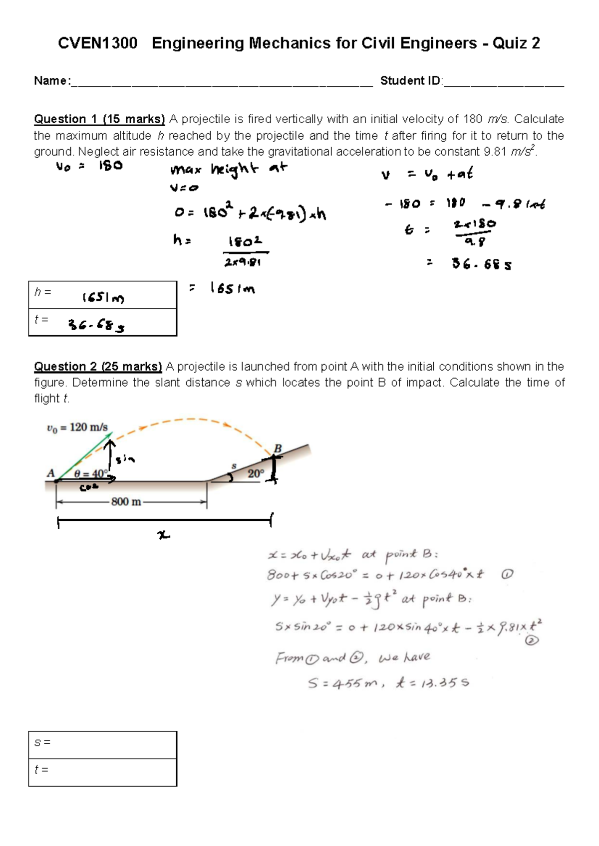 CVEN1300 Engineering Mechanics Quiz 2 Practice Questions and Solutions ...