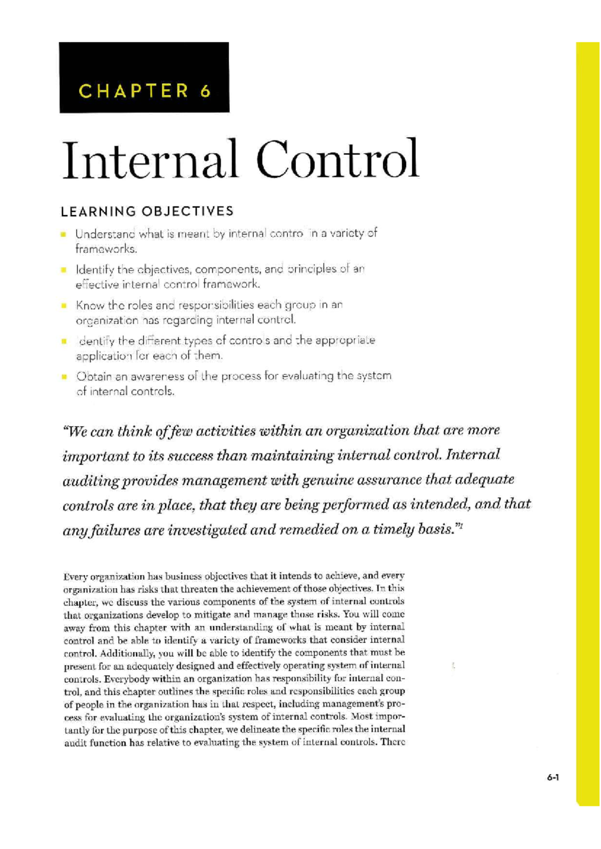 Chapter 6: Internal Control Frameworks and Objectives - Studocu