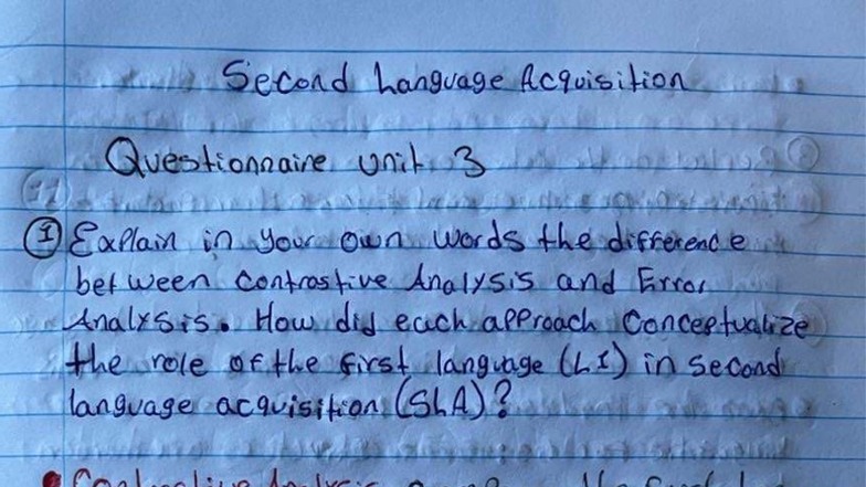 Questionnaire Unit 3: Contrastive & Error Analysis in SLA - Studocu