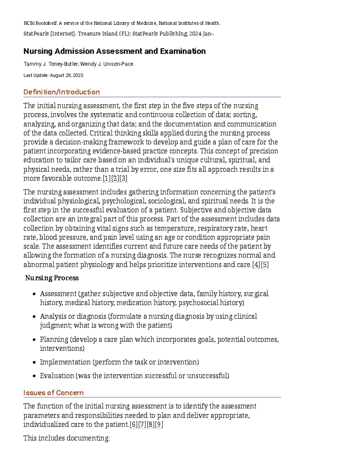 Nursing Admission Assessment & Examination - Introductory Guide - Studocu