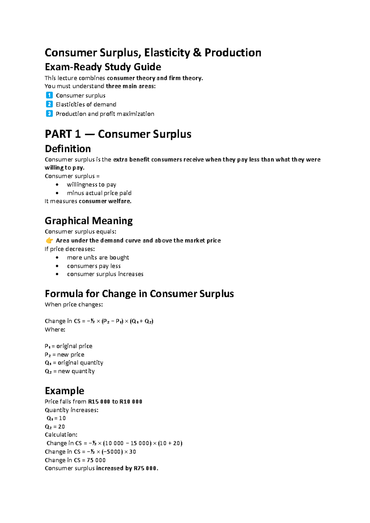 Consumer Surplus, Elasticity & Production Profit Maximization Exam ...