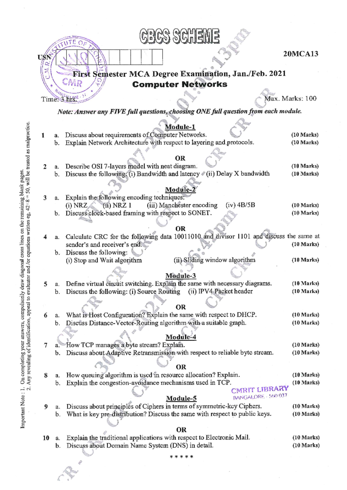 VTU 20MCA13 Computer Networks Jun-2021 Question Paper Analysis - Studocu
