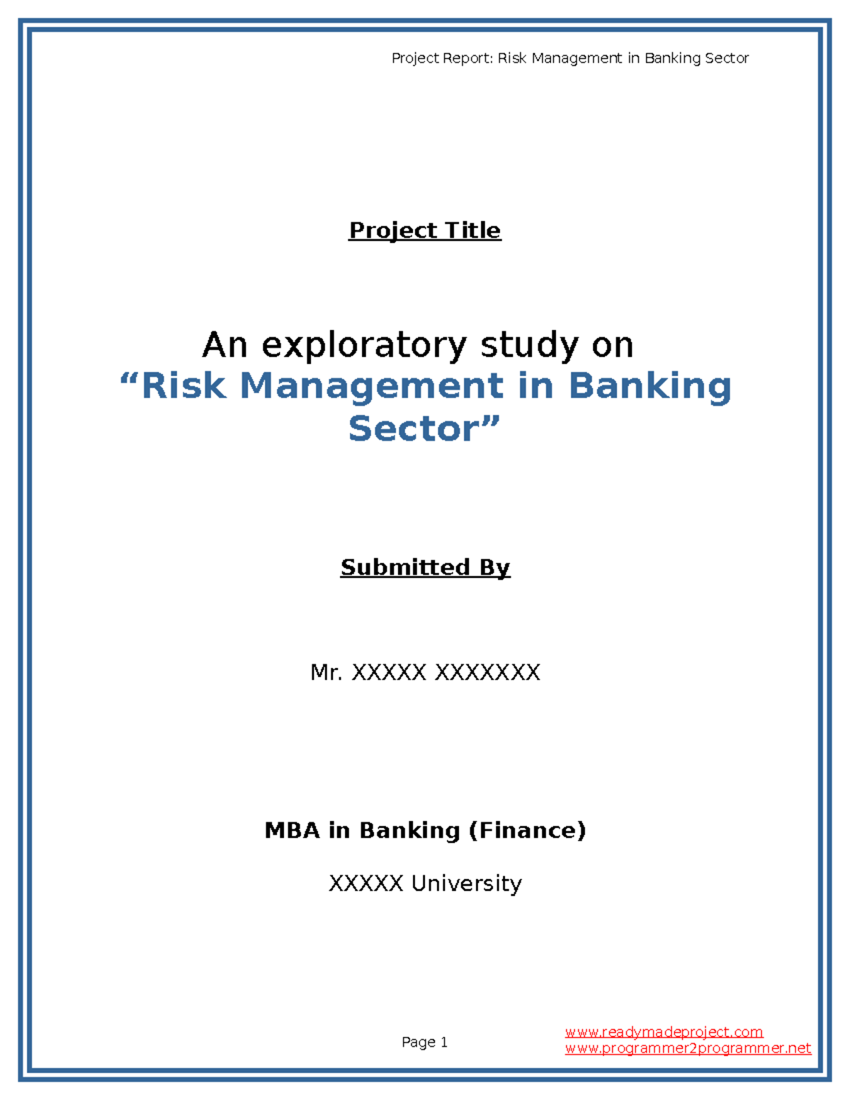 MBA Project Report: Risk Management in Banking Sector Analysis - Studocu