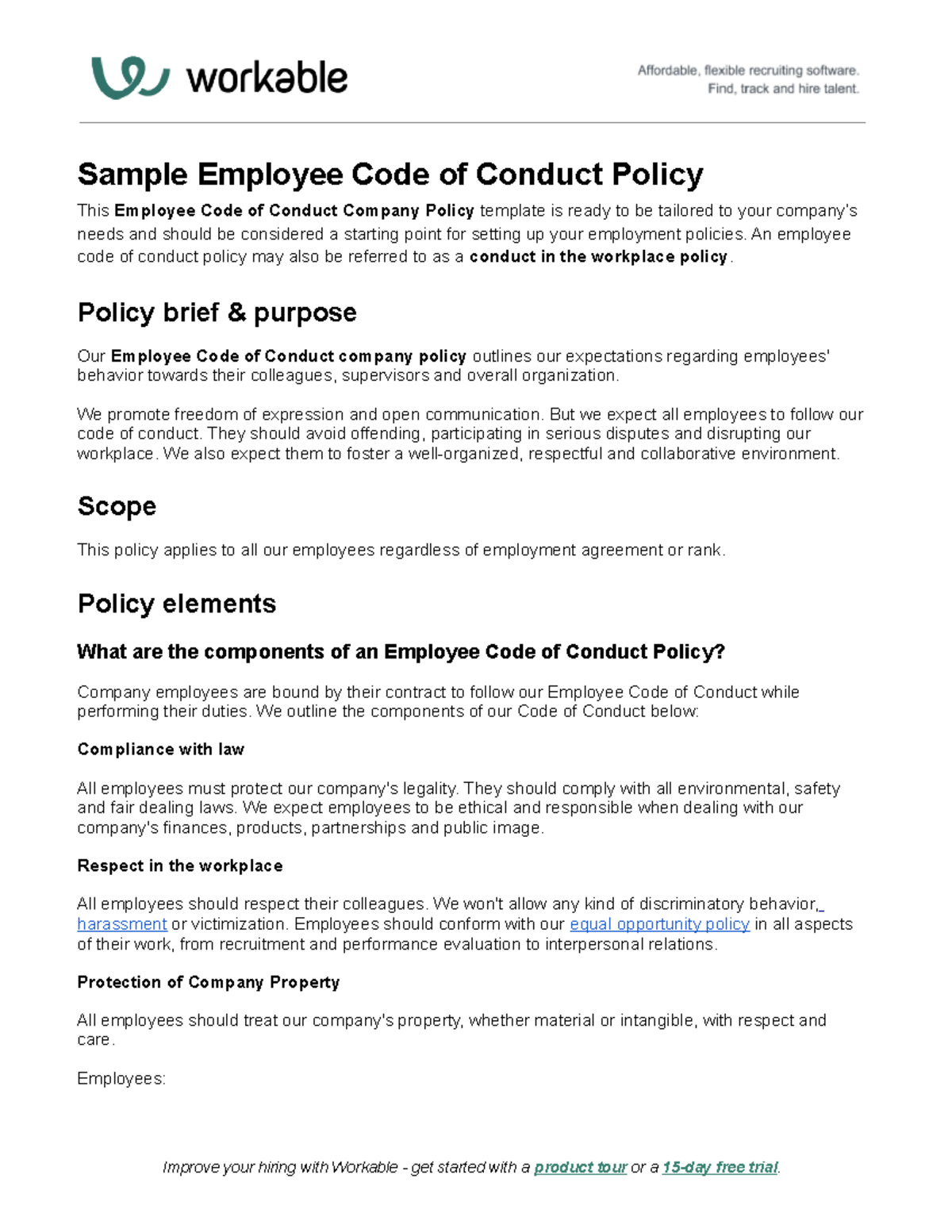 Sample Employee Conduct Policy Template for Organizational Standards ...
