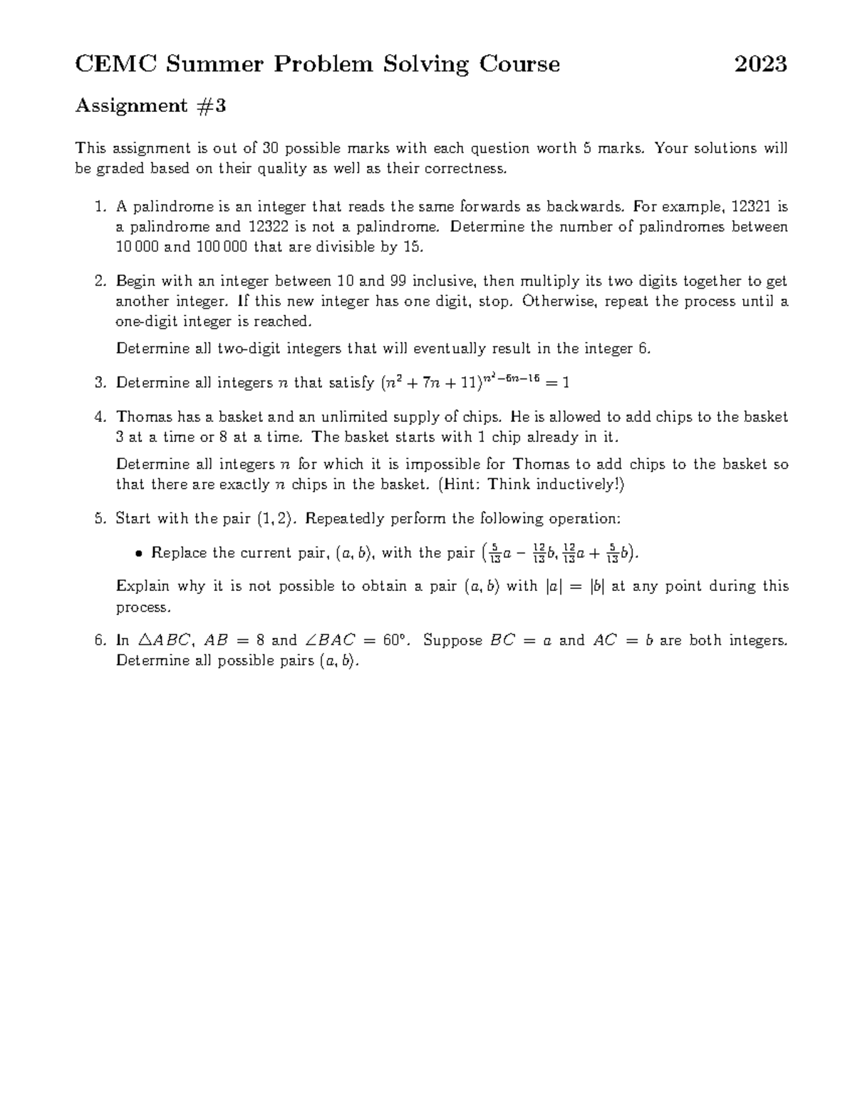 Assignment 3 - Waterloo Math Comp Study Material & Solutions - Studocu