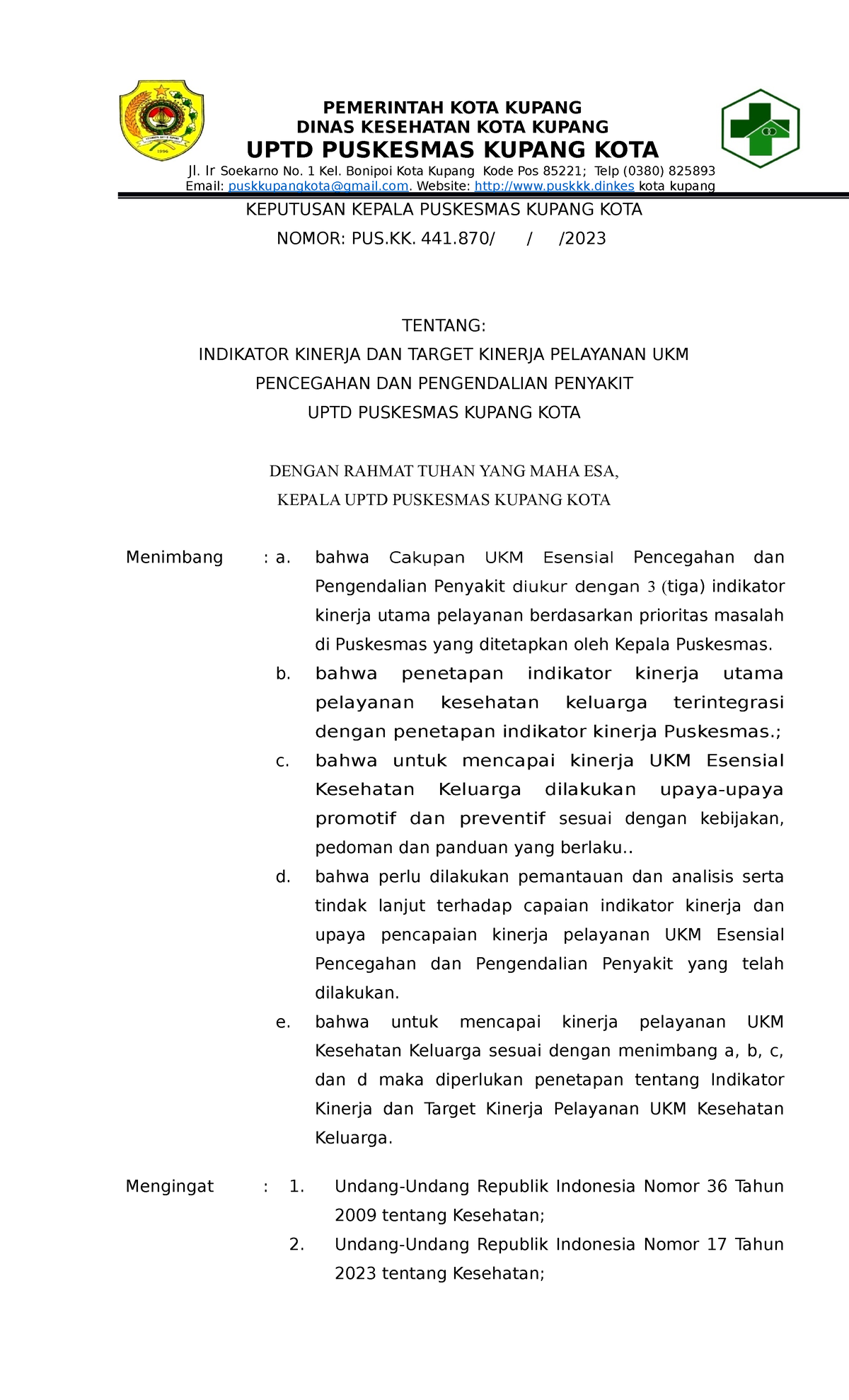 Indikator Kinerja dan Target Pelayanan UKM Kesehatan - SK UKM P2P - Studocu
