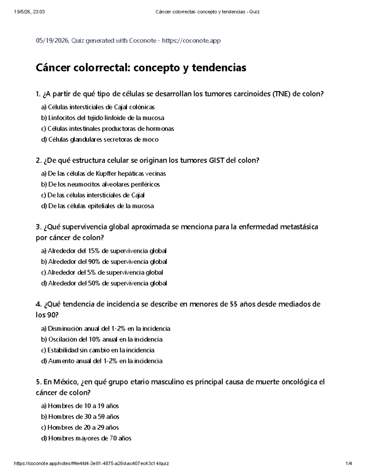 23:03 Cáncer Colorrectal: Concepto y Tendencias Quiz - Studocu