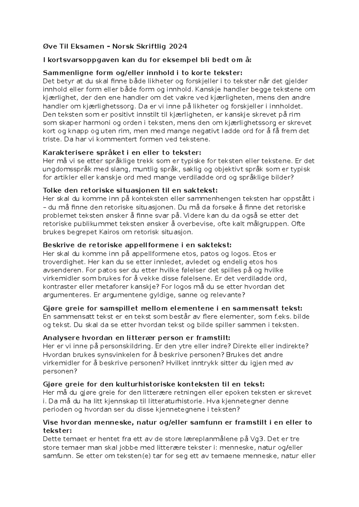 Hefte til norsk skriftlig eksamen - oppslagsverk for eksamen - Studocu