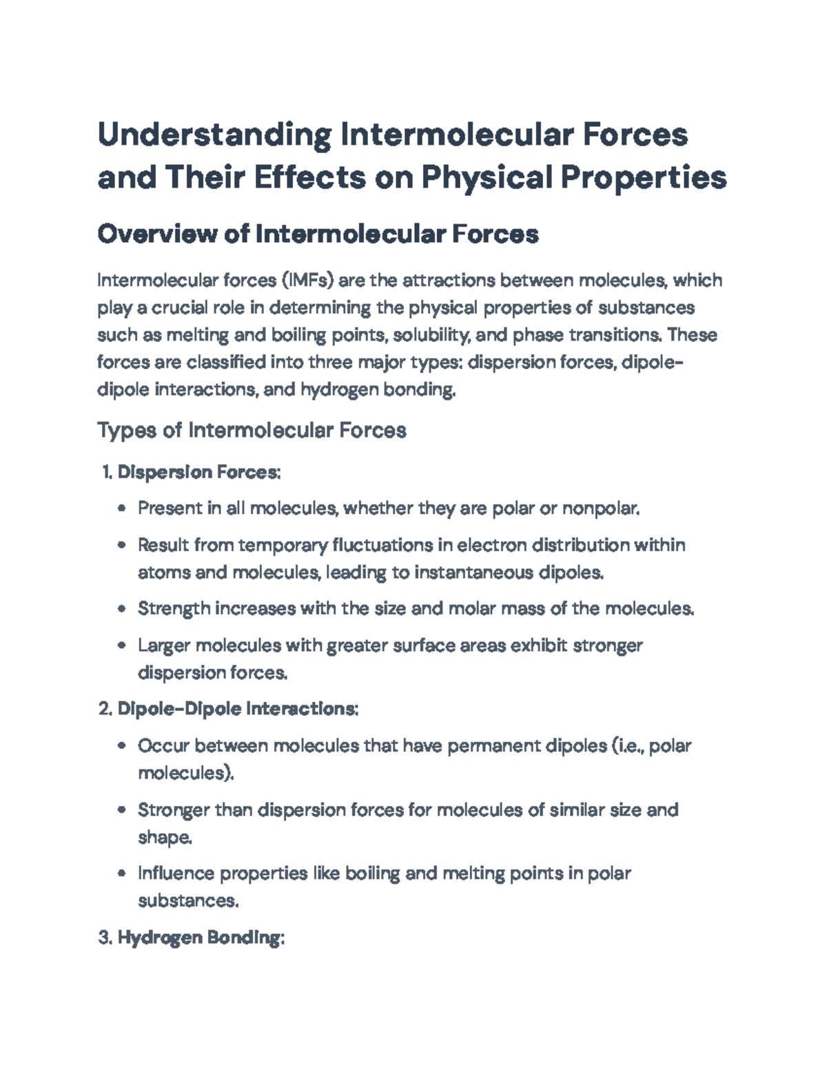 Understanding Intermolecular Forces: Effects on Physical Properties ...