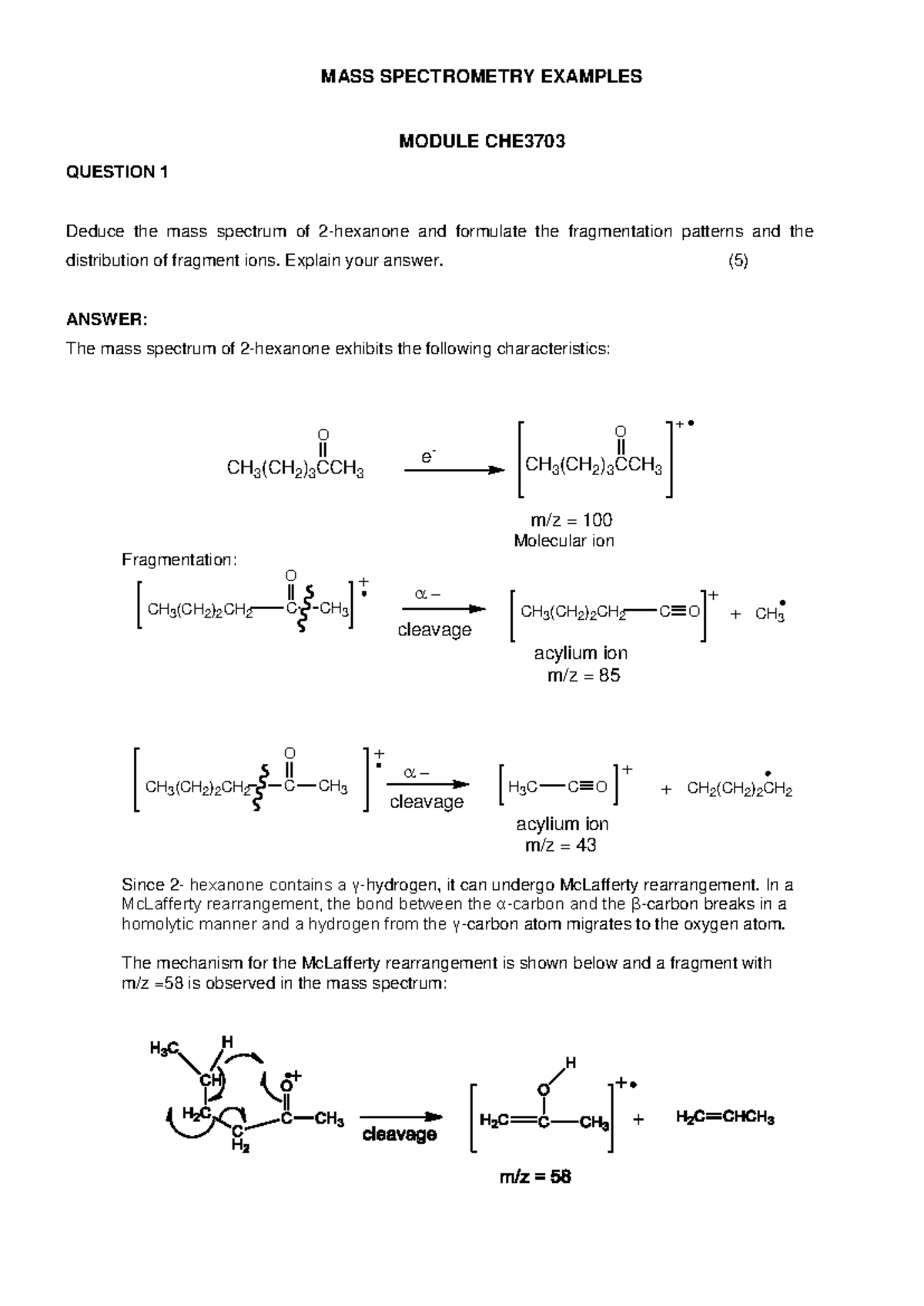Guidelines for Mass Spectrometry Questions - CHE3703 - Studocu