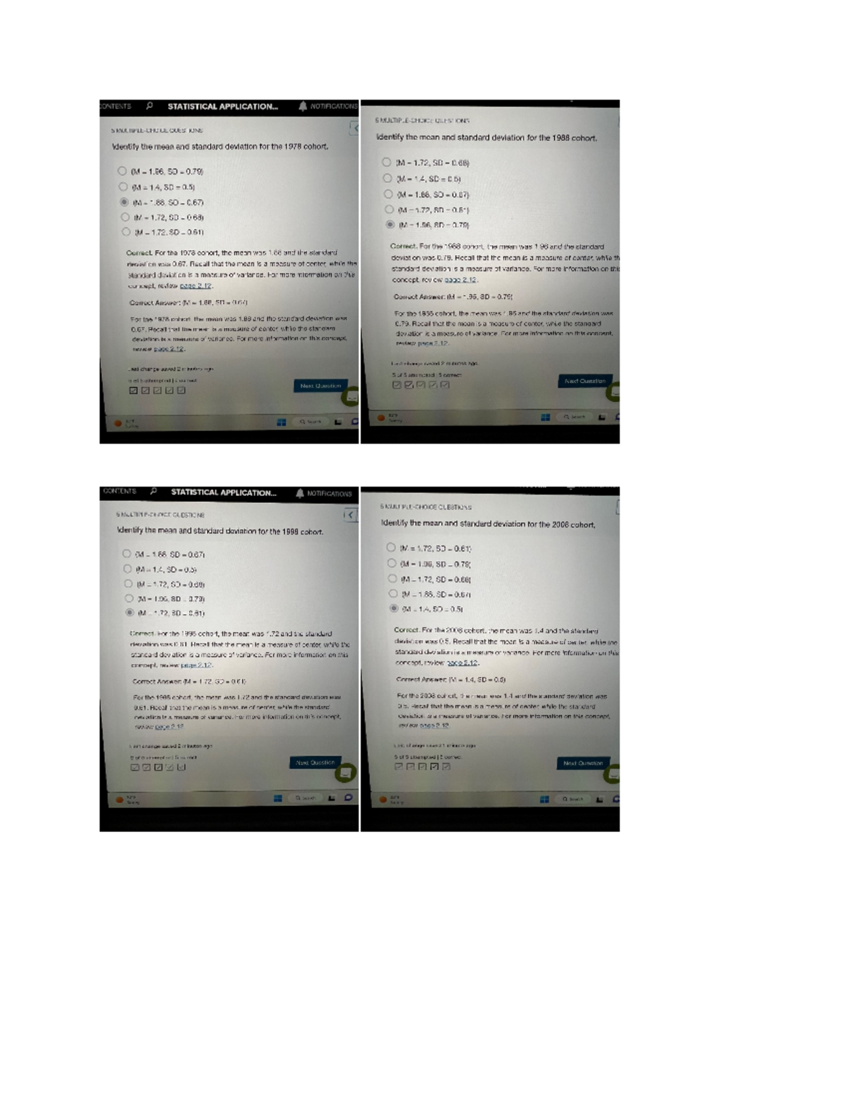 Psy260 Mod 4 ANOVA Quiz: Cohort Mean & Std Dev Analysis - Studocu