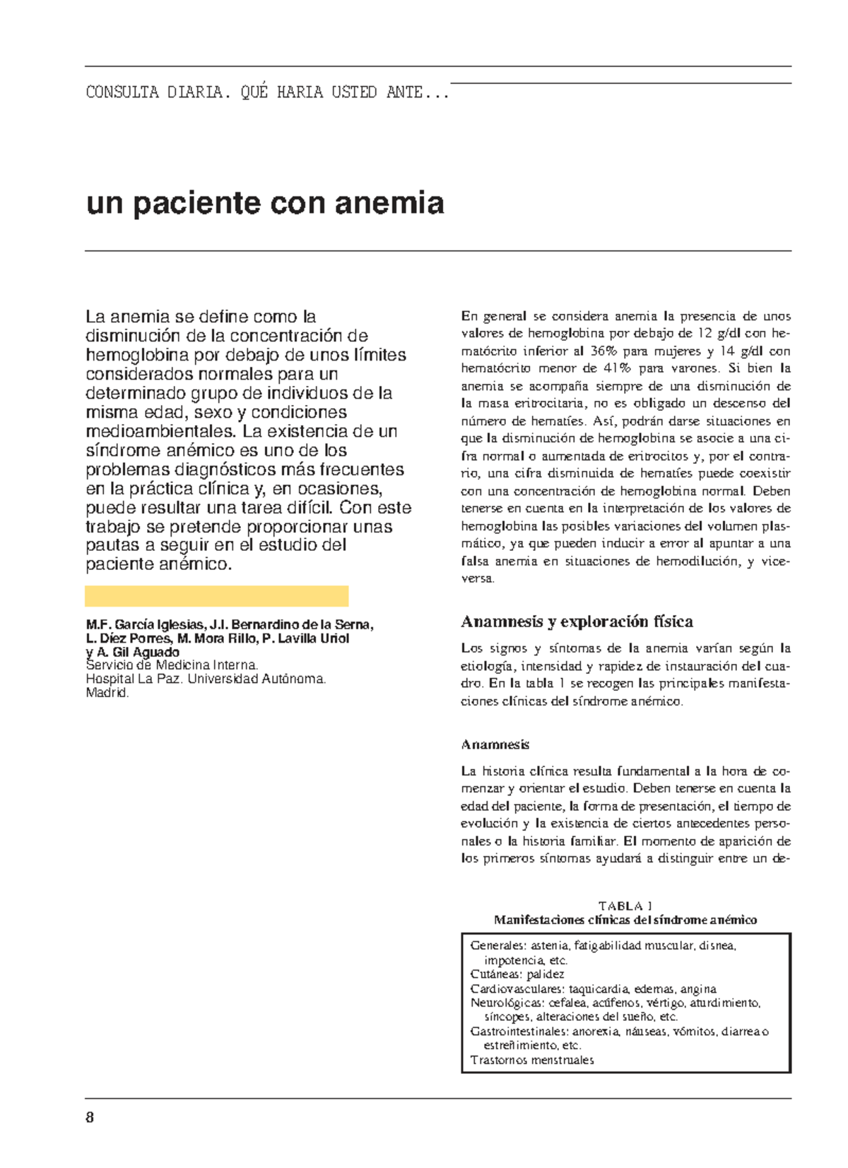 Consulta Diaria: Manejo Clínico de Pacientes con Anemia - Studocu