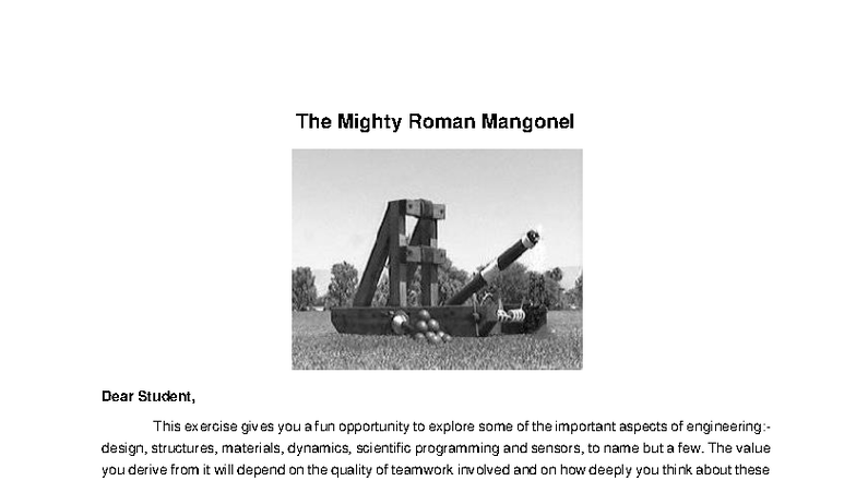 ENGR 101: Building the Roman Mangonel - A Team Project Guide - Studocu
