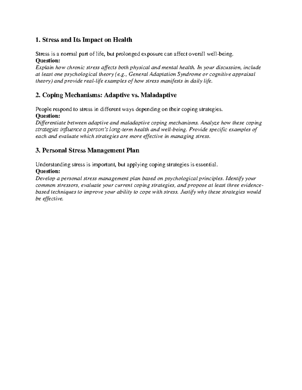 PSY 101: Stress, Health, and Coping Strategies Activity - Studocu
