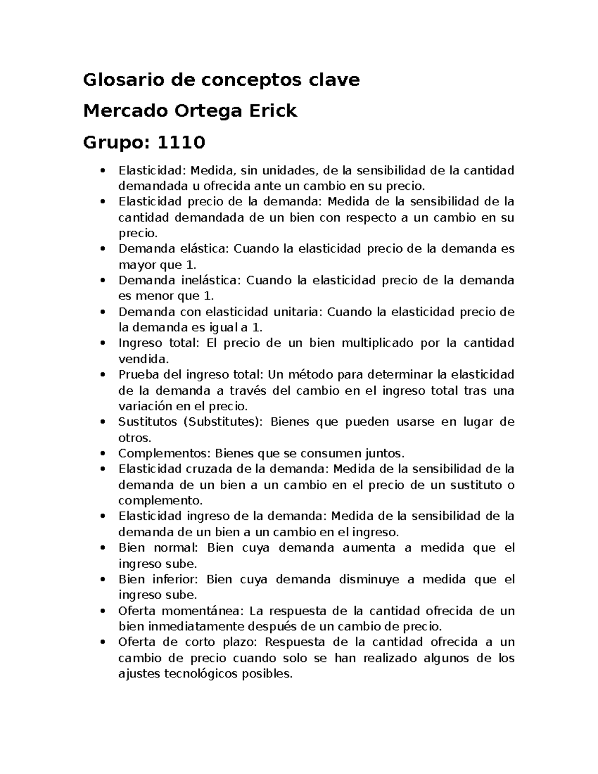 Glosario de Conceptos Clave: Elasticidad en Economía (Grupo: Mercado ...