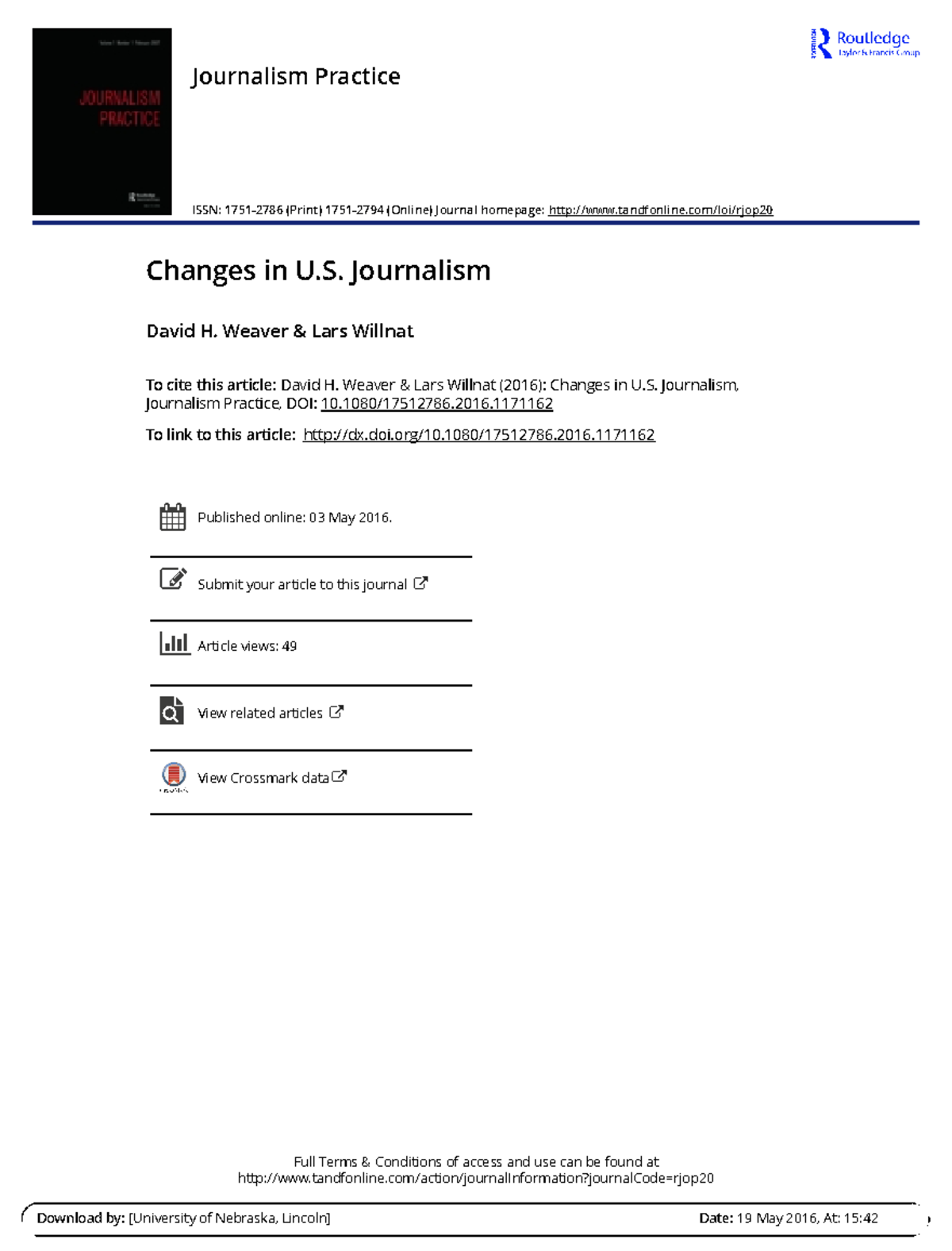 Changes in U.S. Journalism - Full Terms & Conditions of access and use ...
