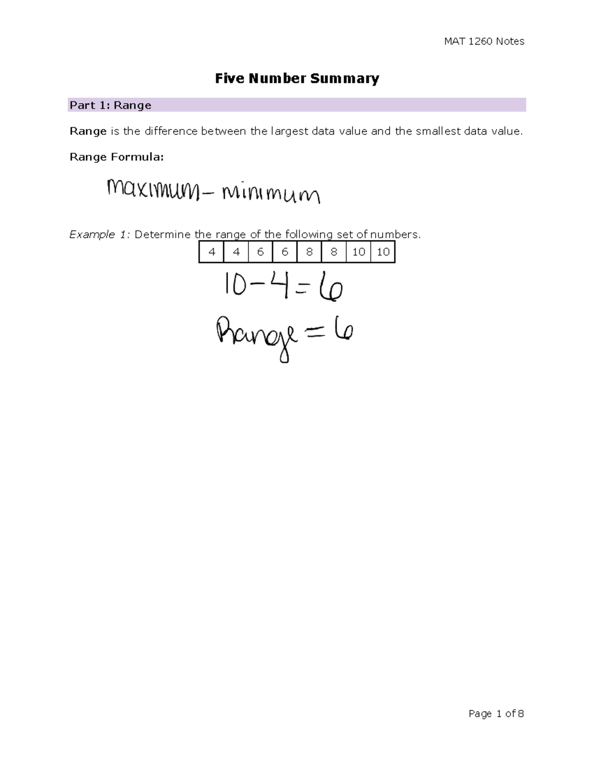 MAT 1260 Notes: Five Number Summary & Boxplots Overview - Studocu