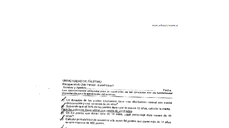 2º Parcial - Ejemplos de Estadística y Probabilidades - Studocu