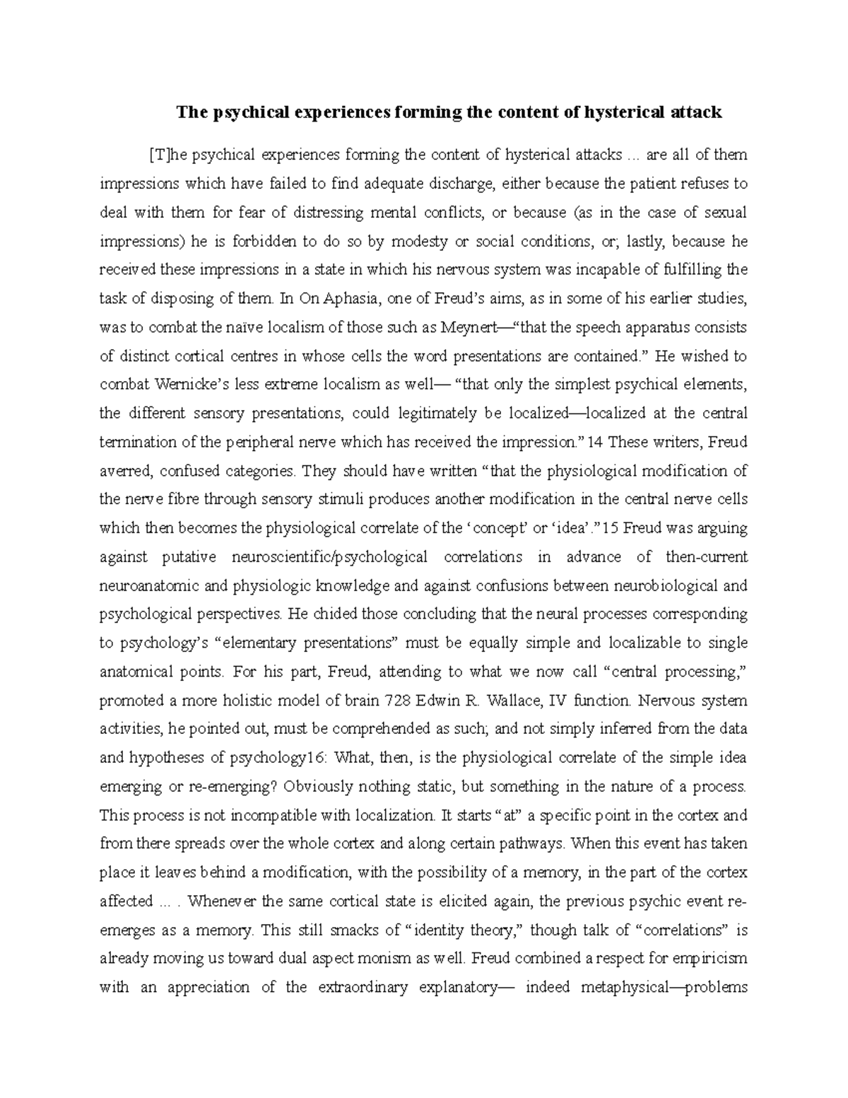 The psychical experiences forming the content of hysterical attack ...