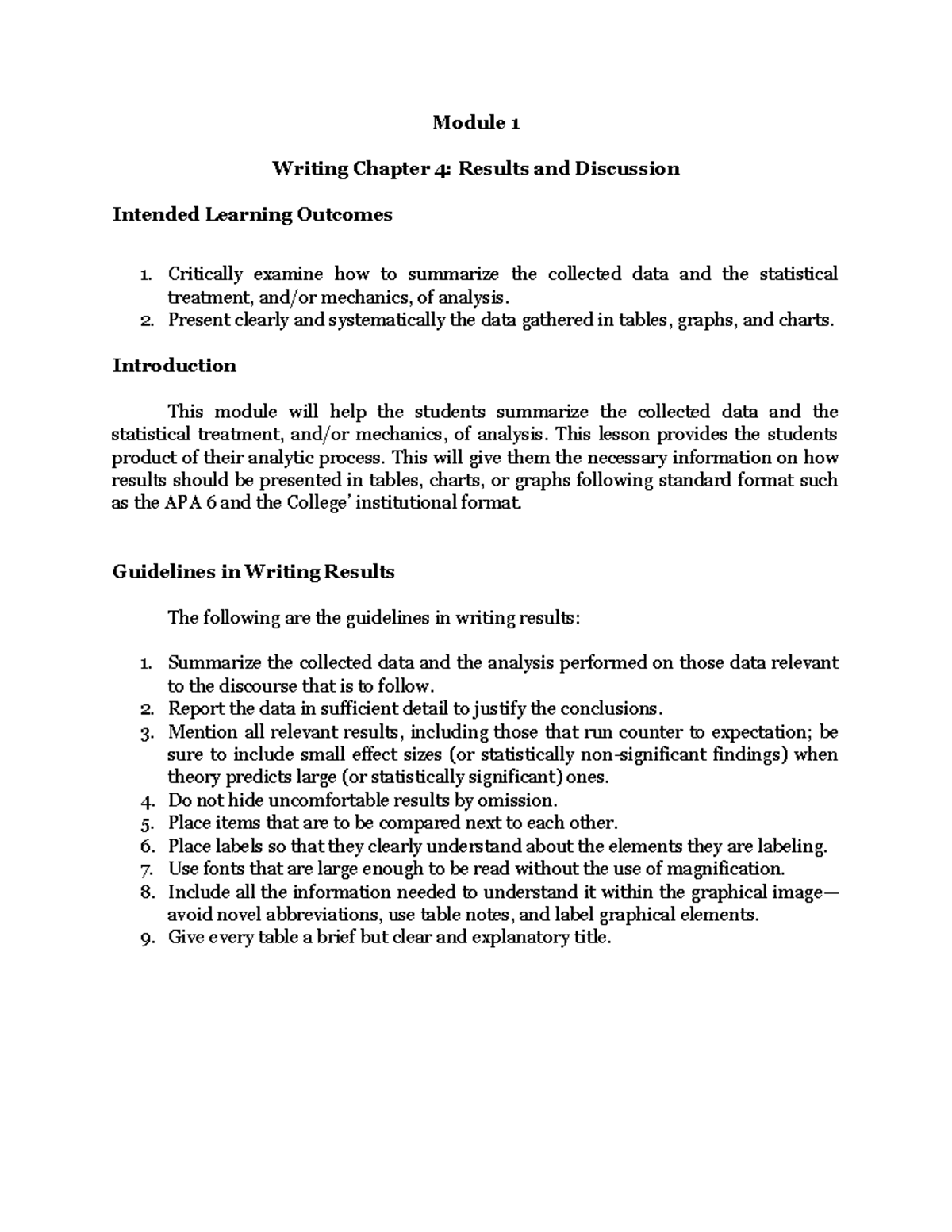Module 1: Writing Chapter 4 - Results & Discussion Guidelines - Studocu