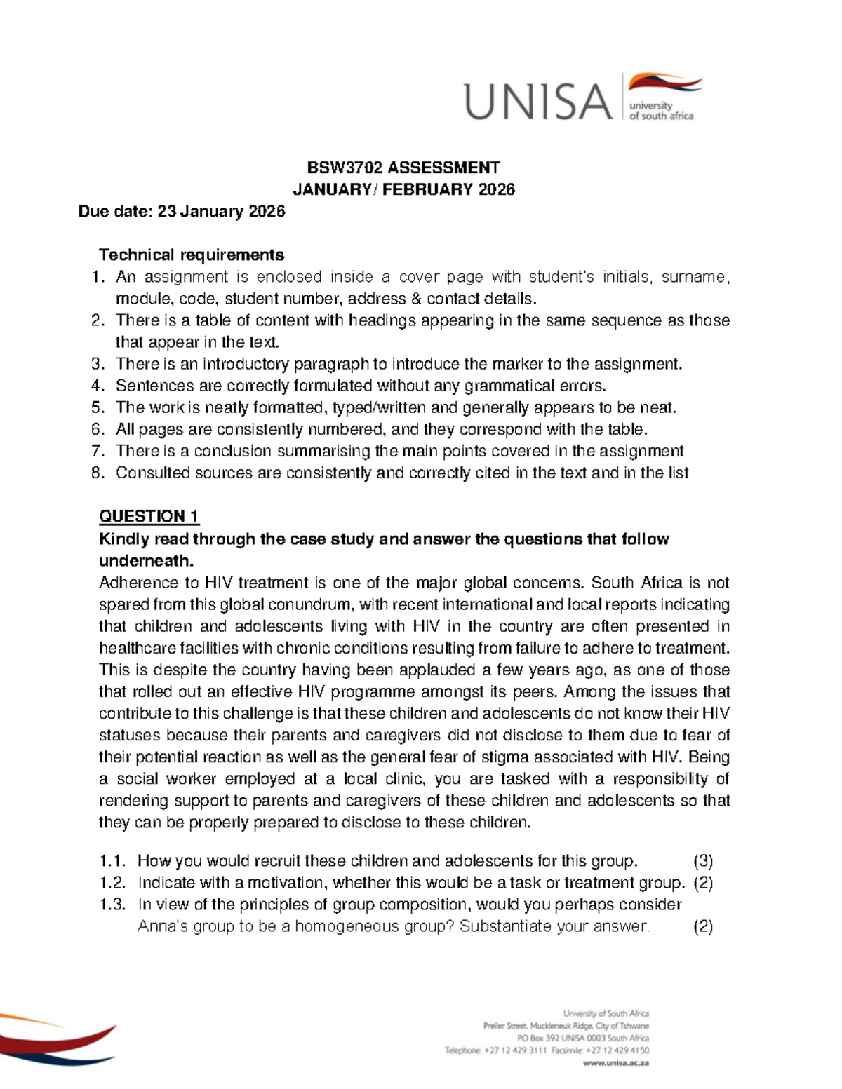 BSW3702 Assessment Guidelines for HIV Disclosure Support - Feb 2026 ...
