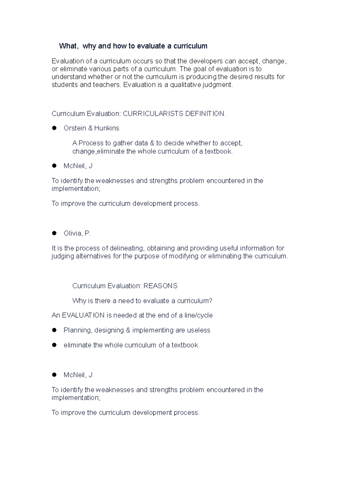 UNIT V Lesson 1 Evaluating a Curriculum: Importance and Process - Studocu