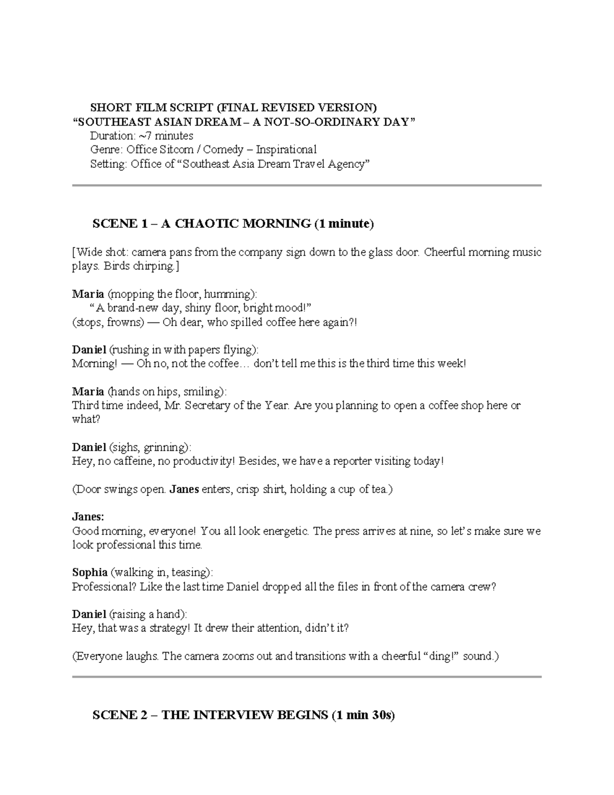 ASIAN DREAM A (FINAL SCRIPT) - Office Sitcom Comedy - Studocu