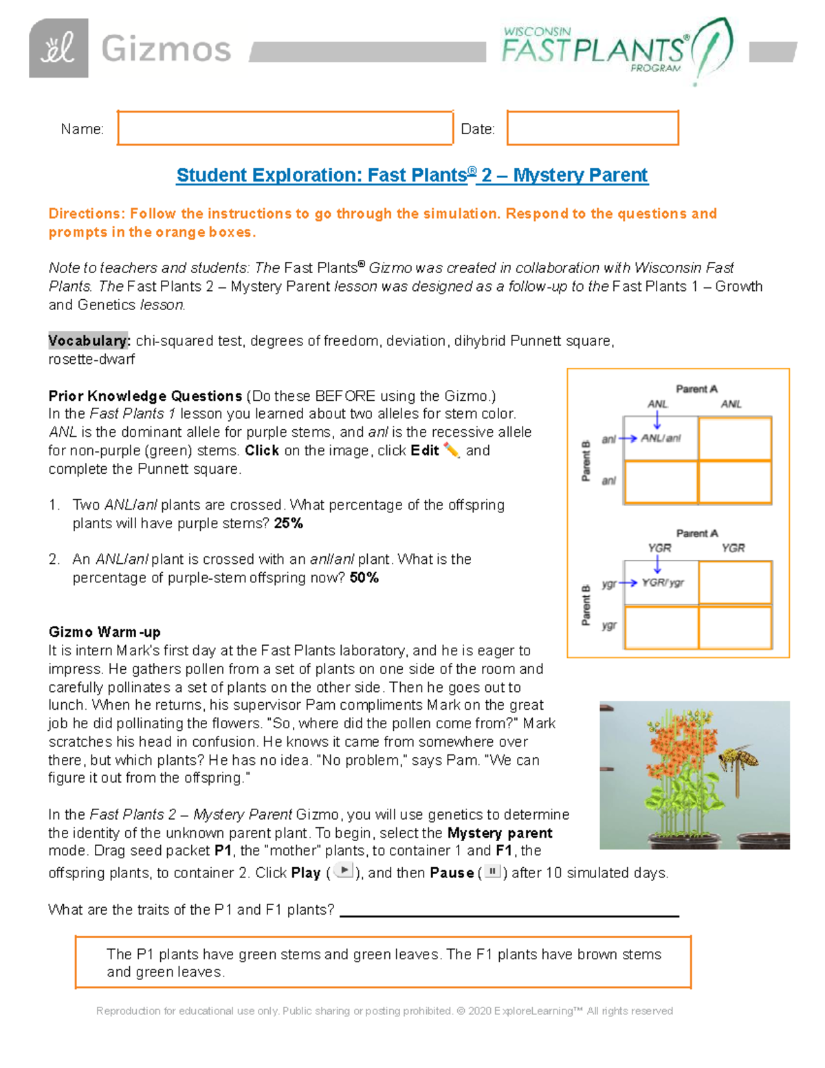 Fast Plants 2 Gizmos Exploration for ANTH 101 - Mystery Parent Lesson ...