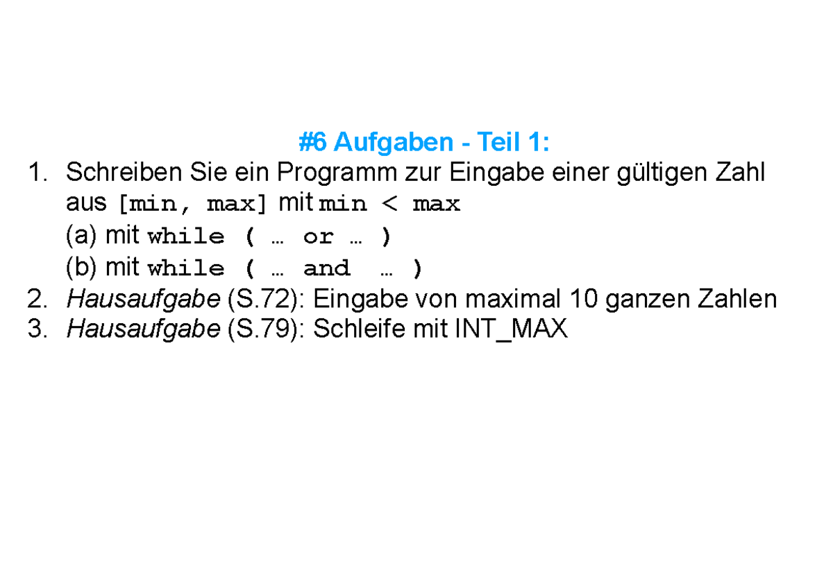Aufgaben PG VL 6 - Übungsaufgabe aus einer Programmiervorlesung von ...