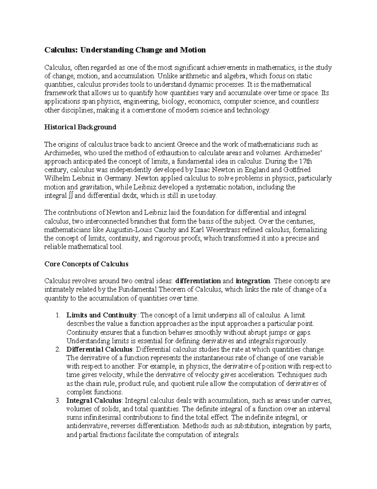 Calculus (MATH101): Self-Study Notes on Change and Motion - Studocu