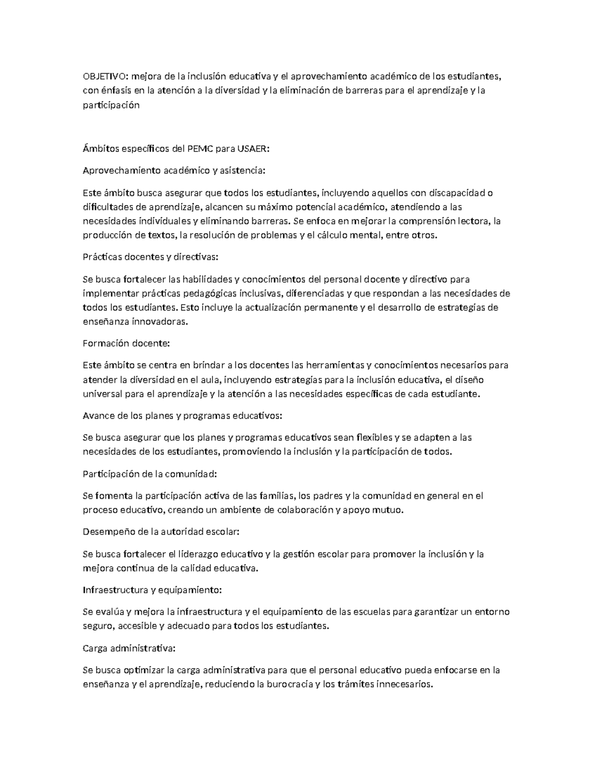 PEMC 2026: Plan de Intervención para Inclusión Educativa - Studocu