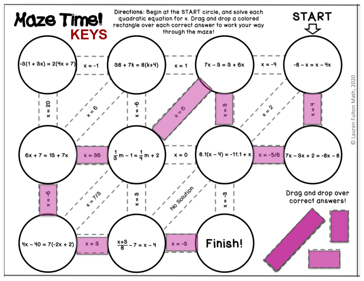 Maze Activity Quadratic Equations Answer Key (Math 101) - Studocu
