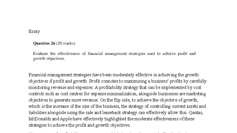 Essay: Financial Management Strategies for Profit & Growth Objectives ...