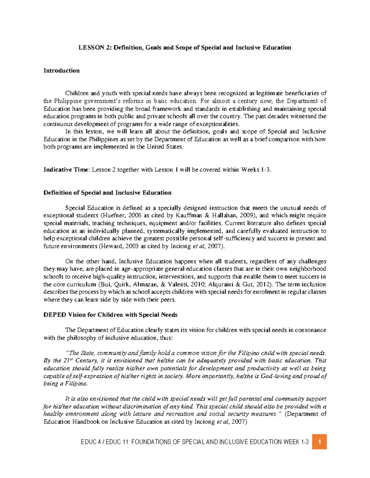 Lesson 2: Definition, Goals & Scope of Special and Inclusive Education ...