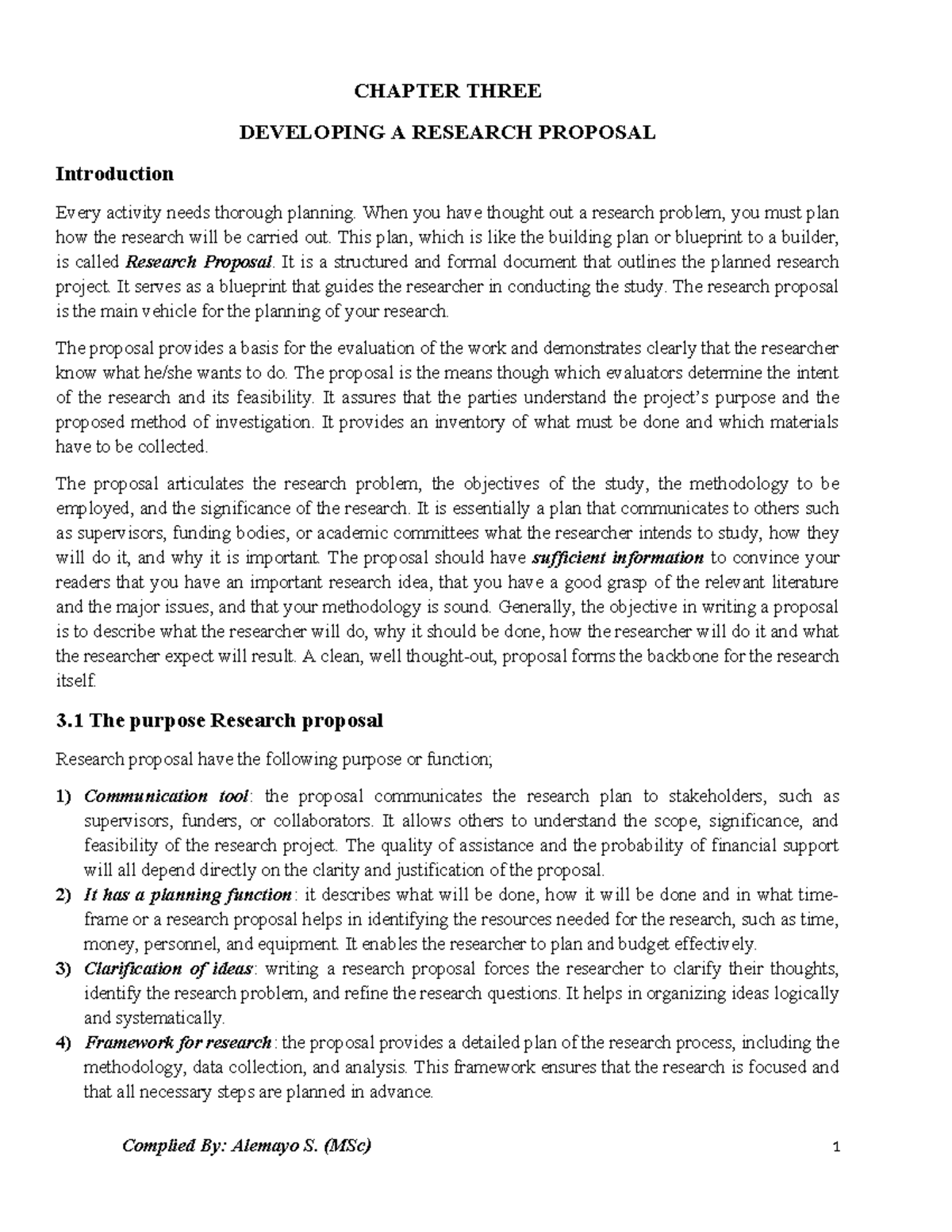 Chapter 3: Developing a Research Proposal for Effective Studies - Studocu