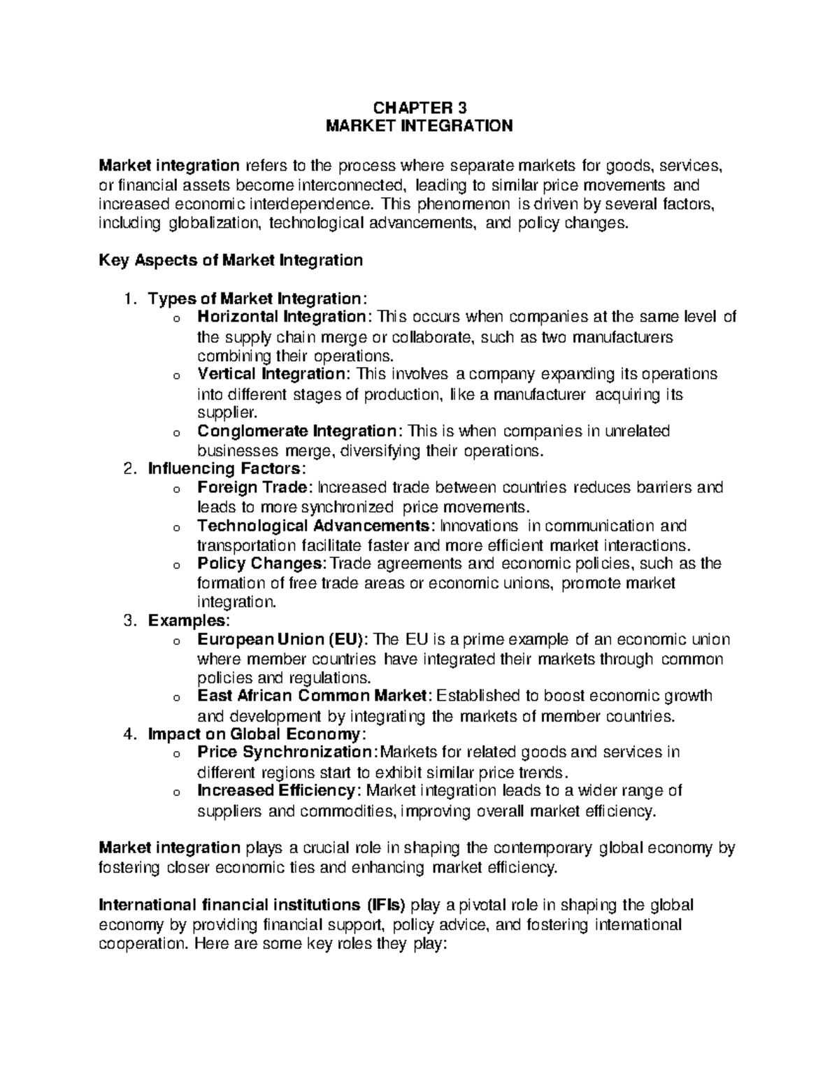 Chapter 3: Market Integration and Its Role in the Global Economy - Studocu