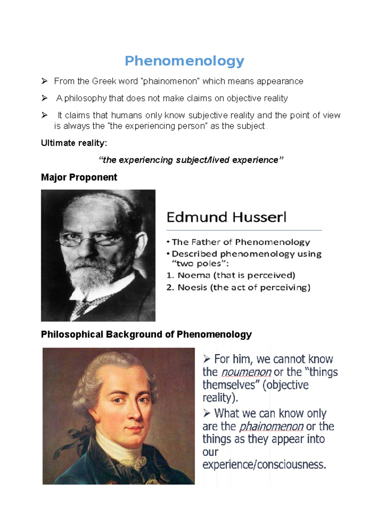 PHI 201: Lecture Notes on Phenomenology and Its Key Concepts - Studocu