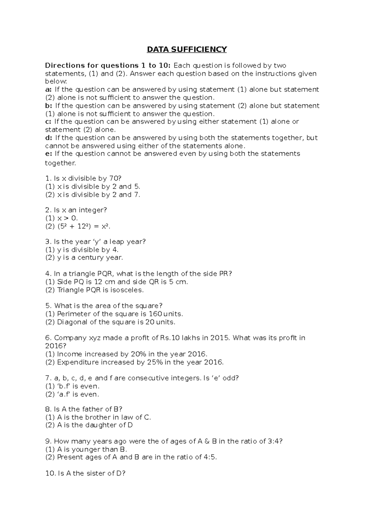 DS - PRACTICE MATERIALS FOR ANALYTICAL & LOGICAL THINKING SKILLS - Studocu