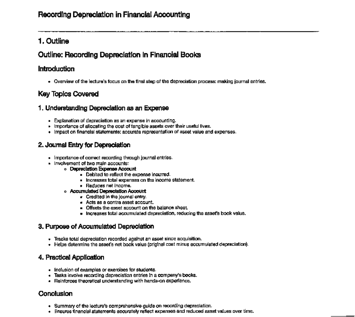 Financial Accounting 1: Recording Depreciation - Outline Guide - Studocu