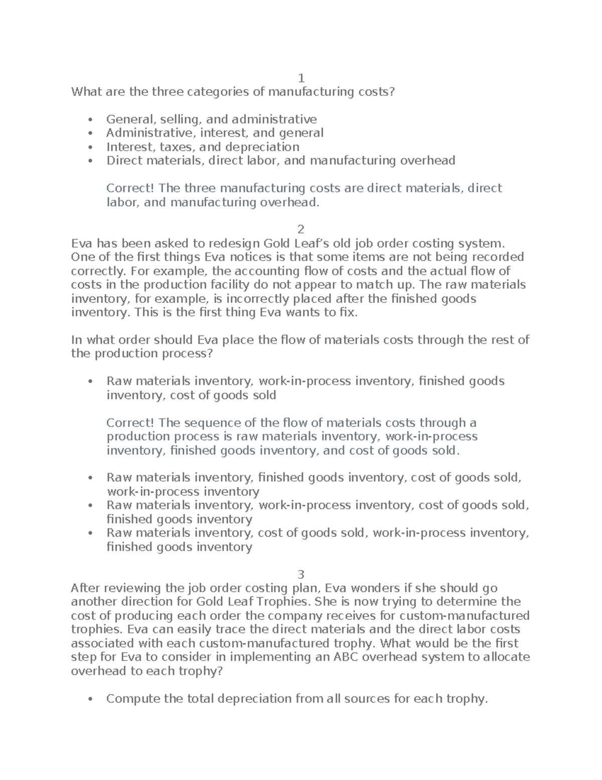 D196 Module 10 Quiz: Understanding Manufacturing Costs and ABC Systems ...