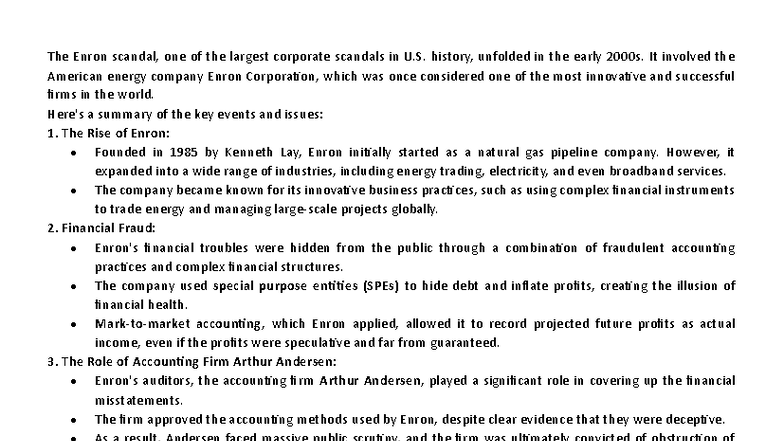 Enron Scandal Overview: Key Events & Impacts (2001) - Studocu